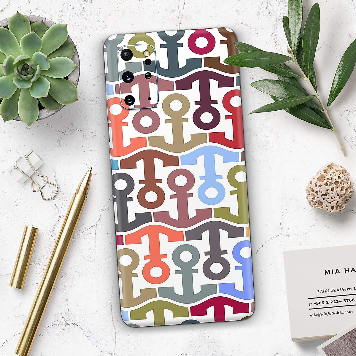 DesignSkinz Color Vector Anchor Collage Protective Vinyl Decal Wrap Skin Cover Compatible with The Samsung Galaxy S20 (Screen Trim & Back Glass Skin)