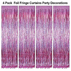 4 Pieces Foil Fringe Curtains Party Decorations Metallic Tinsel Curtain Glitter Foil Valentines Day Party Streamer 3.2 x 8.2 Feet Foil Photo Booth Backdrop for Birthday Baby Shower Holiday (Pink)