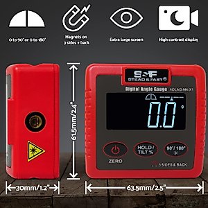 S&F STEAD & FAST Digital Angle Gauge Magnetic with Laser, 4 Magnets, Measures and Sets Angles, Angle Cube Protractor Level with Case, Angle Finder Tool for Table Saw, Woodworking