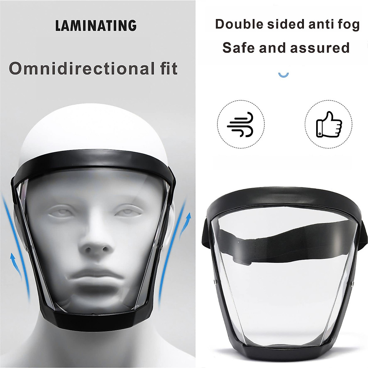 LINFON Super Protective Face Shield,Anti Fog Mask,Adult Clear Face Shield,Plastic Face Mask (black shield)