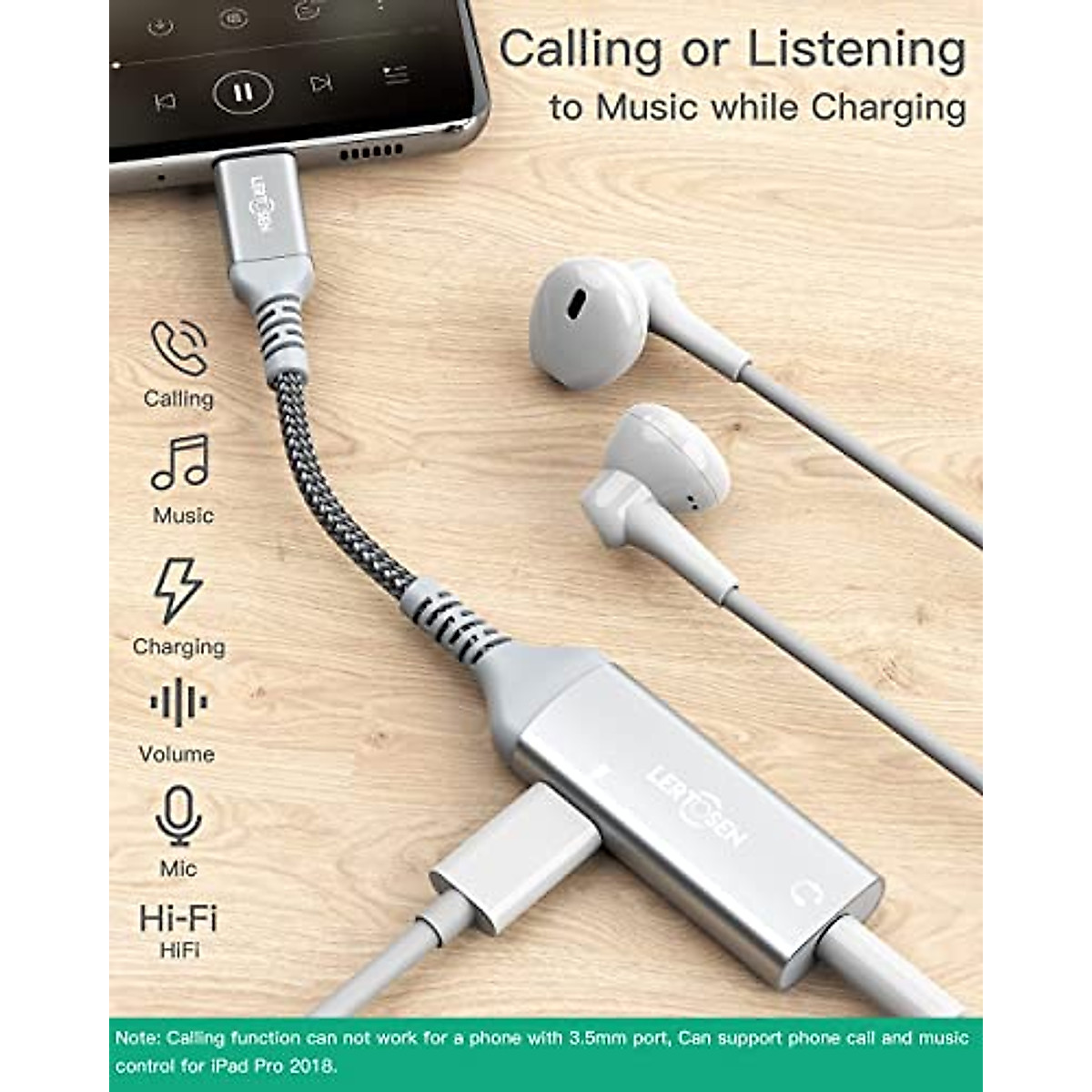 LERTOSEN 2 in 1 USB C to 3.5mm Headphone and Charger Adapter + USB Type C to 3.5mm Female Headphone Jack Adapter (Bundle)