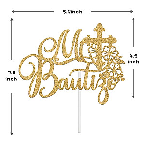 Mi Bautizo Cake Topper, Mi Primera Comunion, First Holy Communion, Bridal Shower/Wedding/Baptism/Christening Baby Shower Party Decorations, Gold Glitter