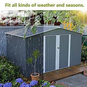 Evedy Outdoor Shed - 10 x 8 FT Storage Sheds Galvanized Metal Shed with Slide Door, Tool Storage Backyard Shed Bike Shed, Tiny House Garden Tool Storage Shed for Backyard Patio Lawn