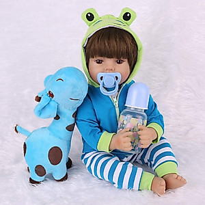 CHAREX Realistic Reborn Baby Dolls Lifelike Weighted Reborn Boy 18 inch Toddler Soft Body Toy Giraffe Gift Set