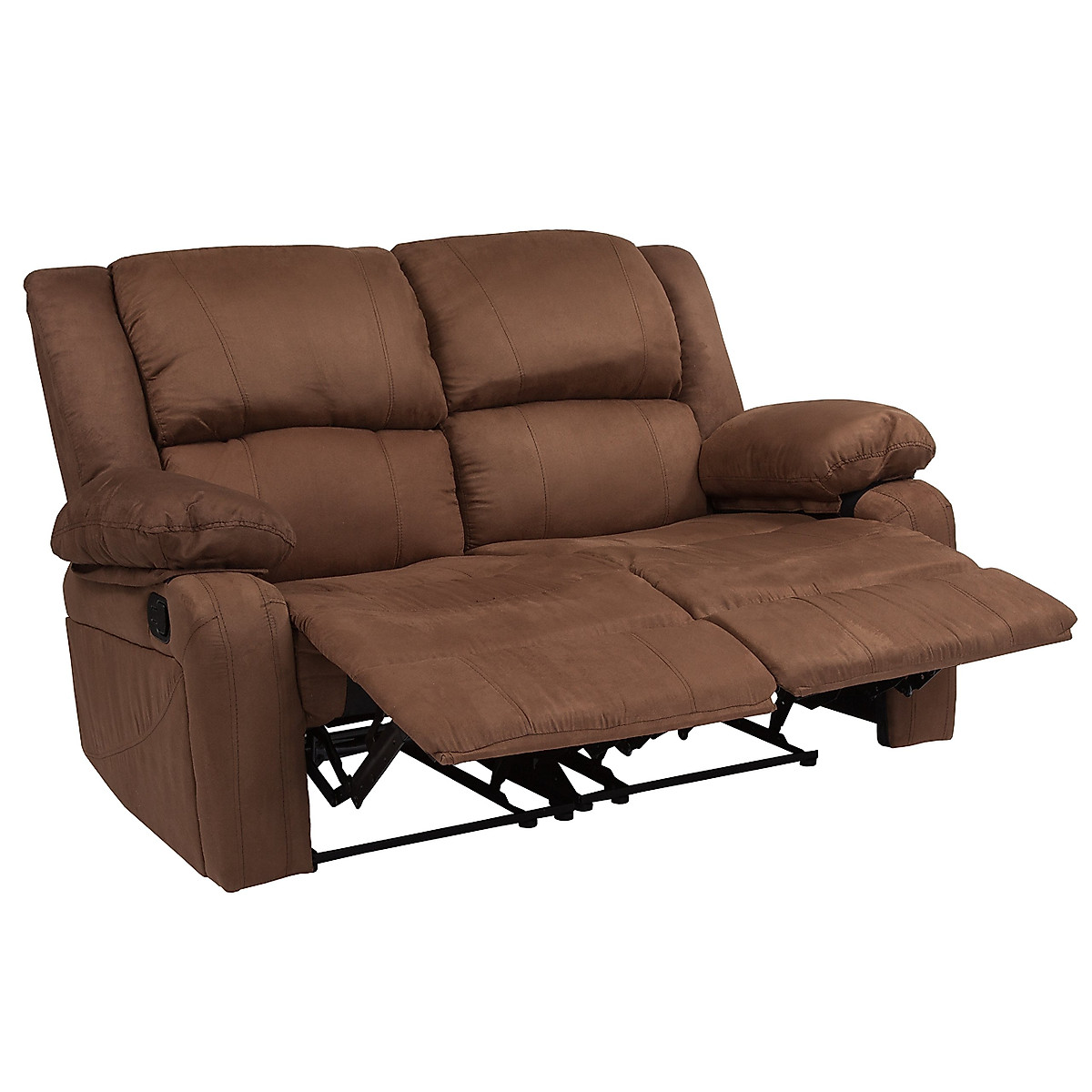 EMMA + OLIVER Brown LeatherSoft Loveseat with Two Built-in Recliners