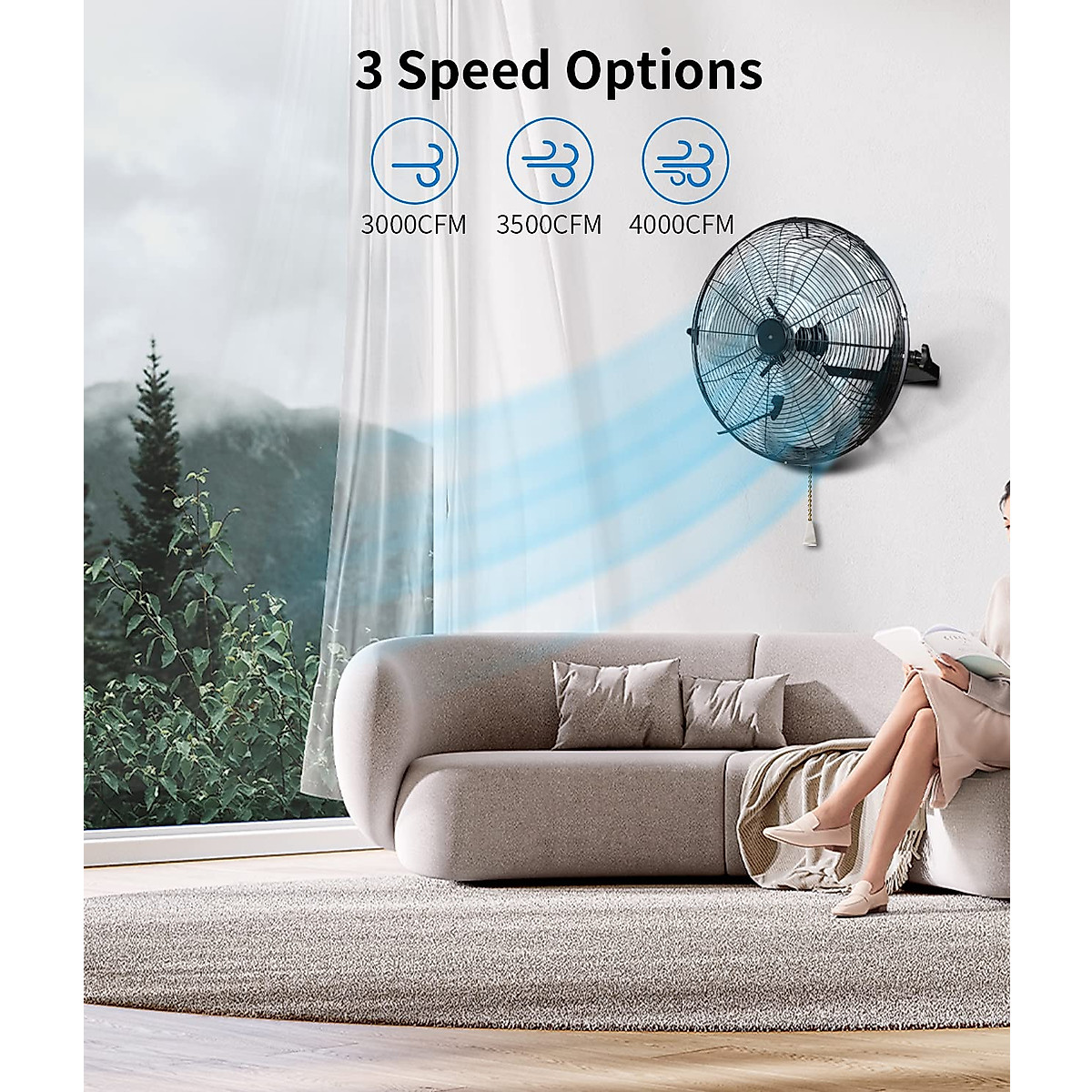 BEESTAR 18 inch High Velocity Wall Mount Fan,Industrial Fan with 3 Speed Commercial Ventilation,Easy Operation and 270 Degree Tilting,Metal Fan for Warehouse,Greenhouse, Workshop and Basement