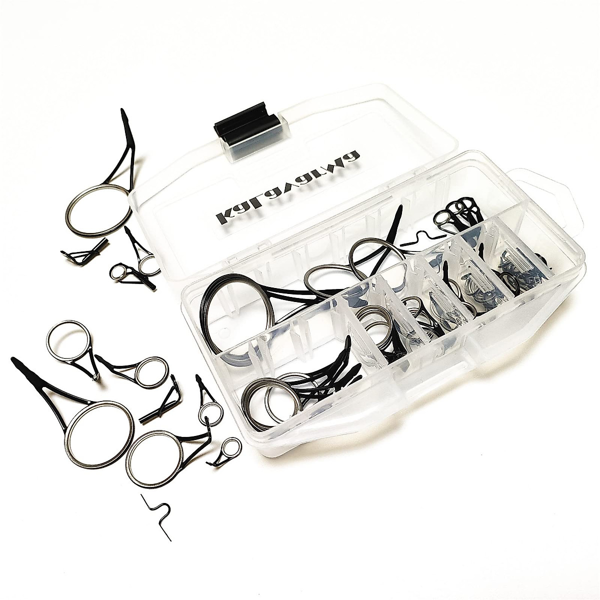 Kalavarma Minima Rings one Piece Stamped Frame Guide Fishing Rod Repair Kit Guide Tip Top Repare Set Mixed Size Single Leg Stainless Steel Spinning and Casting Rod Guides40pcs