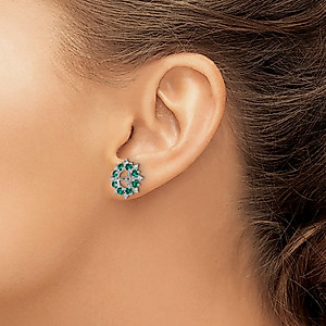 Sterling Silver Diamond and Lab-Created Emerald HaloEarring Jackets 6mm Studs