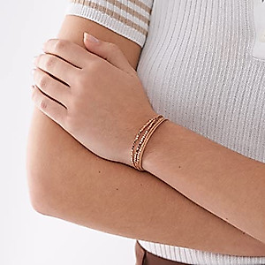 Fossil Women's Rose Gold Beaded Leather Bracelet, Color: Rose Gold (Model: JF04472791)