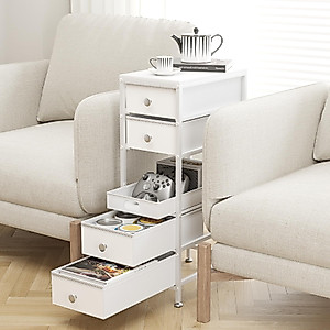 AMBIRD 4-Drawer Dresser,Fabric Dresser Storage with Drawers, Fabric Dresser Tower, Vertical Storage Drawer Units for Bedroom, Hallway, Closet, Office, Move Free with Wheels (White)