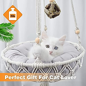 VAESCOL Macrame Hammock, Handwoven Boho Cat Swing with Hanging Kit for Indoor Outdoor Home Decor Hang on Wall Bed for Sleeping, Playing, Climbing and Lounging