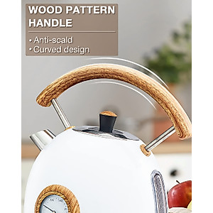 Electric Tea Kettle, Hot Water Boiler with Thermometer 1.7 Liter Stainless Steel Teapot, BPA Free, 1500W, SMOLON Wood Pattern Handle Pour-Over Electric Kettle with LED Indicator Auto Shut-Off, White