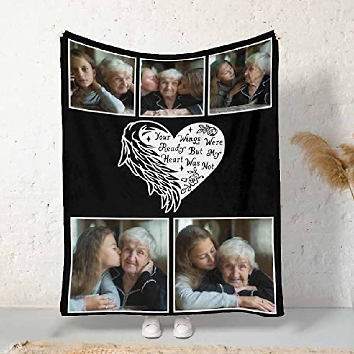 Custom Memory Throw Blanket Your Wings Were Ready But My Heart Was Not Floral Blanket Personalized Memorial Gift Blanket Sympathy Gift for Loss of Father Mother Loved One in Heaven 40X50 Inch