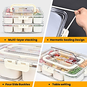 Linn'sCollection Divided Serving Tray with Lid and Handle,Snack Box Container with Cutlery Storage, Fruit Tray,Portable Snack Tray Organizer,Portable Snack Box Container, 8 Compartment Snack Container