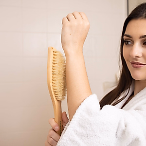 GranNaturals Dry Skin and Body Brush - 11.4 Inches - Improve Blood Circulation, Exfoliate Skin, Reduce Cellulite - Curved Natural Bristle Exfoliating Brush for Back, Legs, Feet