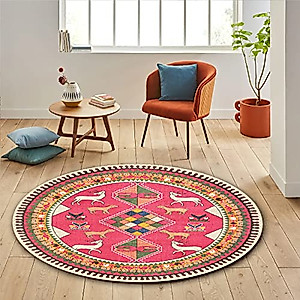 Erwinmu 2.6FT Tribal Round Area Rug for Bedroom Entryway Foyer - Persian Small Round Rug Soft Living Room Carpet Entryway Foyer Non-Slip Easy to Clean
