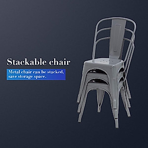 FDW Metal Dining Chairs Metal Chairs Patio Chair Seat Height Dining Room Kitchen Chair Tolix Restaurant Chairs Bar Stackable Chair Trattoria Metal Indoor Outdoor Chairs (Gray)