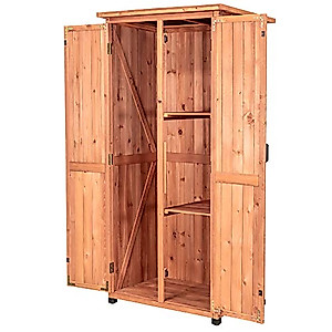 Leisure Season VSS3005 Vertical Storage Shed - Brown - Indoor and Outdoor Wooden Equipment Closet - Lockable Lawn, Garden, Backyard, Patio Tool Cabinet Organizer - Large Locker with Door and Shelves