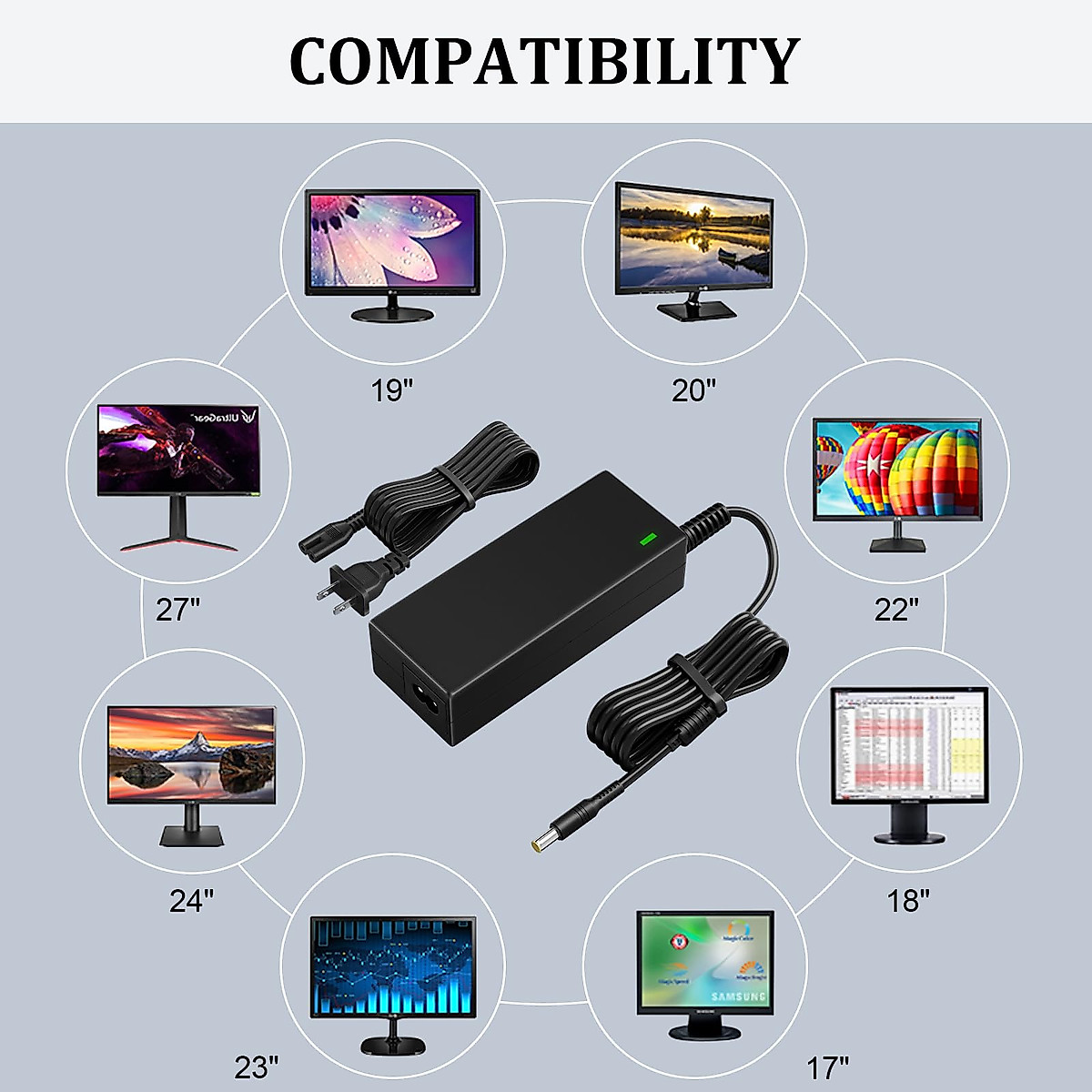 14V Power Cord for Samsung Monitor, SoulBay 14V 3A AC Adapter Charger for Samsung SyncMaster 15" 17" 18" 19" 20" 22" 23" 24" 27" Screen TFT LED LCD Monitor TV Notebook Power Supply