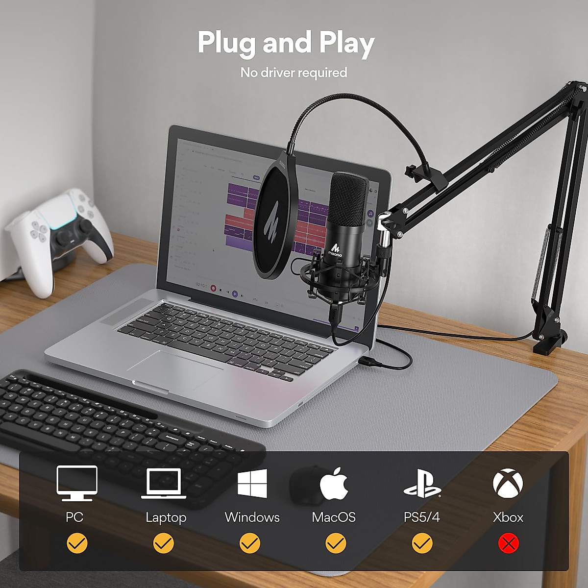 USB Microphone Kit 192KHZ/24BIT Plug & Play MAONO AU-A04 USB Computer Cardioid Mic Podcast Condenser Microphone with Professional Sound Chipset for PC Karaoke, YouTube, Gaming Recording (Renewed)