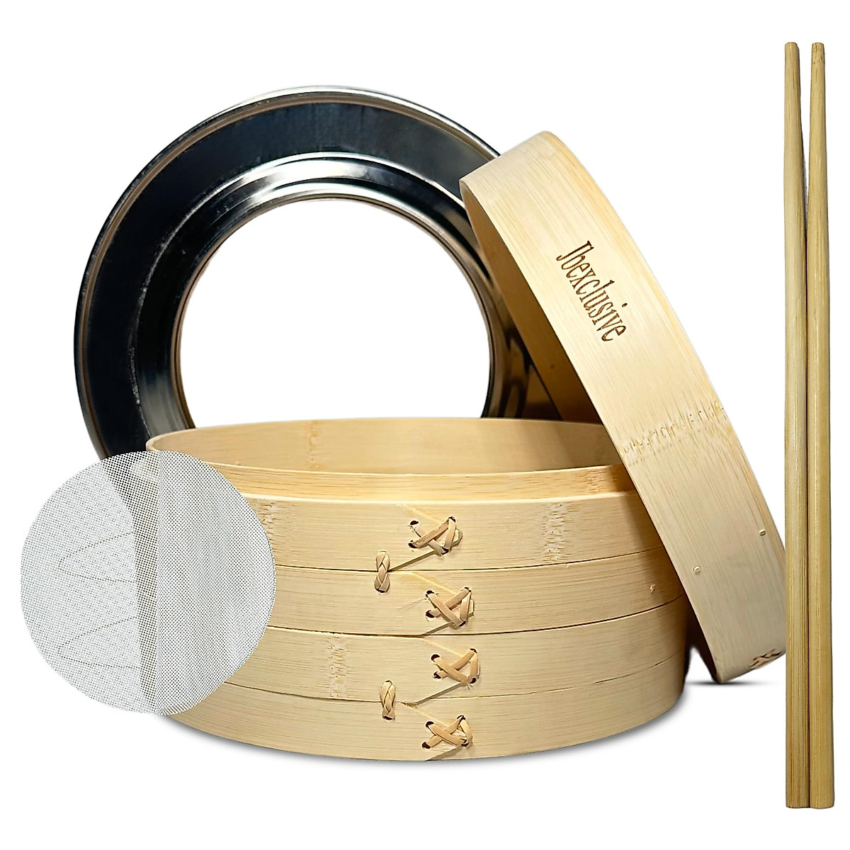 Bamboo Steamer Basket 2 Tier Wooden Basket With Handle Complete Kit for Dumpling Steamer Basket, Reusable Silicone Liner, Veggie Bamboo Basket 10 Inch Steamer for Cooking Bao Buns, Dim Sum - Steaming Basket