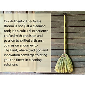 Asian Broom 46 inch - Straw Soft Broom - Long Handle Broomstick for Cleaning, Decoration, Wedding-Natural Whisk Broom for House, Garage, Office,Kitchen - Indoor Grass Broom