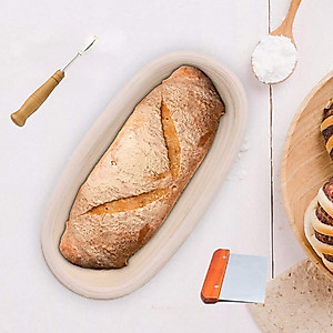 10" Oval Bread Banneton Proofing Basket for Sourdough, Includes Linen Liner, Metal Dough Scraper, Scoring Lame & Case, Extra Blades, Rising Dough Baking Bowl Gifts for Artisan Bread Making Starter