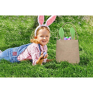 Green Easter Baskets For Kids - Easter Bags with Handles - Large Easter Baskets for Kids Empty - Easter Bunny Bag for Girls or Boys - Burlap Easter Bunny Ear Bag by Jolly Jon