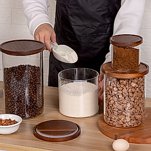 Laramaid 101oz 2Pack Glass Jar Canisters with Minimalist Labels, Round Pantry Jars with Brown Acacia Lids, Vinyl Customized Labels and White Pen, Food Storage Containers for Home, Kitchen and Pantry