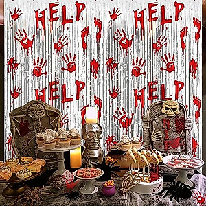 Halloween Party Decorations Scary Bloody Halloween Photo Backdrop Streamers, 2 Pack 3.3 x 6.6 FT Zombie Vampire Halloween Party Decor Foil Fringe Curtain Halloween Backdrops for Parties Indoor Outdoor