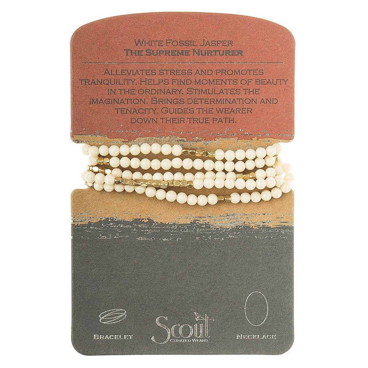 Scout Curated Wears - Women's Stone Wrap Bracelet & Necklace - White Fossil Jasper/Gold - The Supreme Nurturer