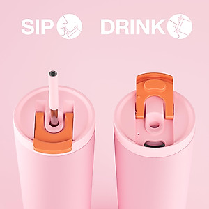 ENCOOL 30 oz Insulated Tumbler with Lid and Straw, 100% Leakproof Travel Coffee Mug, Stainless Steel Coffee Tumbler, Keeps Cold for 24 Hours or Hot for 8 Hours, Car Cup Holder Friendly (Flamingo)