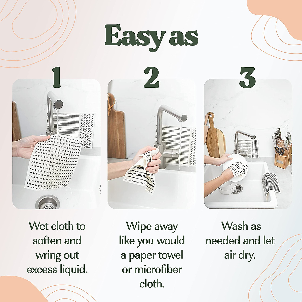 FEBU Swedish Dishcloths for Kitchen | 5 Pack Watercolor Reusable Paper Towels Washable | Swedish Dish Towels | Non-Scratch Cellulose Sponge Cloths | No Odor, Biodegradable Cleaning Cloths