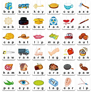 72 Word Spelling Puzzles with Error-Correction Mechanism in 3 Pieces, Perfect for Preschool Learning (36 Block Double Sided)