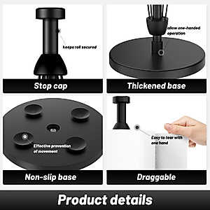 VEHHE Black Paper Towel Holder Countertop, Perfect Tear Paper Towel Holder Stand with Suction Cups, Bathroom Paper Towel Holder Made of Stainless Steel for Easy One-Handed Operation|Black