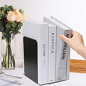 ZOEYES 6 Pcs Black Metal Bookends 8.0x3.9x5.3 Inch, Heavy Duty Book Ends for Shelves, Nonskid Book Holders and Book Stopper for Books Notebooks Files Magazines DVDs - Great for Office, Home, School