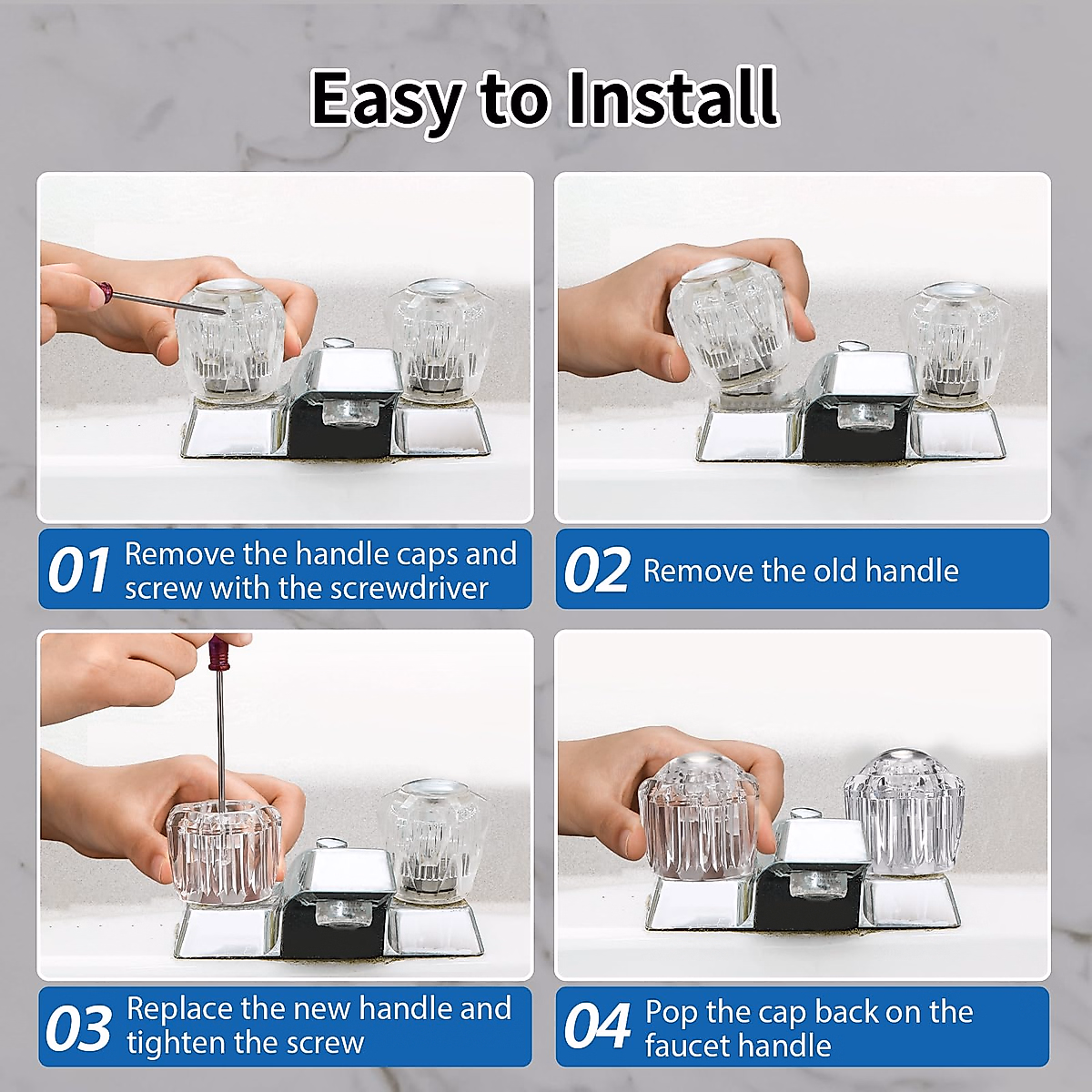 Bathroom Faucet Knobs Replacement, Bathtub Faucet Handles 1 Pair Hot and Cold 2 Knobs with A Screwdriver and Screws Compatible with Delta LDR Delex Peerless Faucets