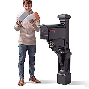 Step2 Atherton Mail Post, Mailbox Not Included, Weather Resistant, Large Outdoor Mailbox Post, Made of Durable Plastic, Easy to Install, Onyx Black