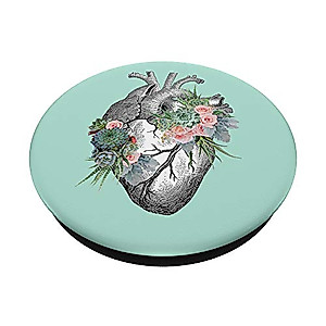 Anatomical human Heart floral with succulents plants PopSockets Swappable PopGrip