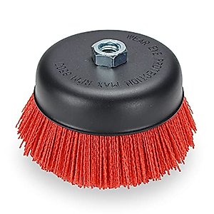 BHA 6" Abrasive Filament Nylon Bristle Cup Brush, 5/8"-11 Thread Arbor - Red (120 Grit)