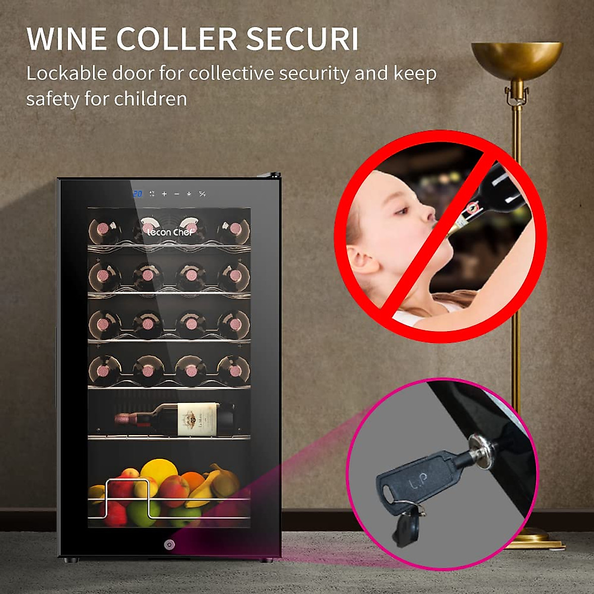 Leconchef 24 Bottle Wine Cooler/Cabinet Beverage Refrigerator,Mini Wine Fridge Beer Soda Clear Glass Door Counter Top Bar Fridge, Quiet Operation Compressor Adjust Temperature Freestanding