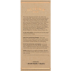 Olivina Men Safety Razor + 5 Stainless Steel Blades, Chrome Handle, 6-Piece Set