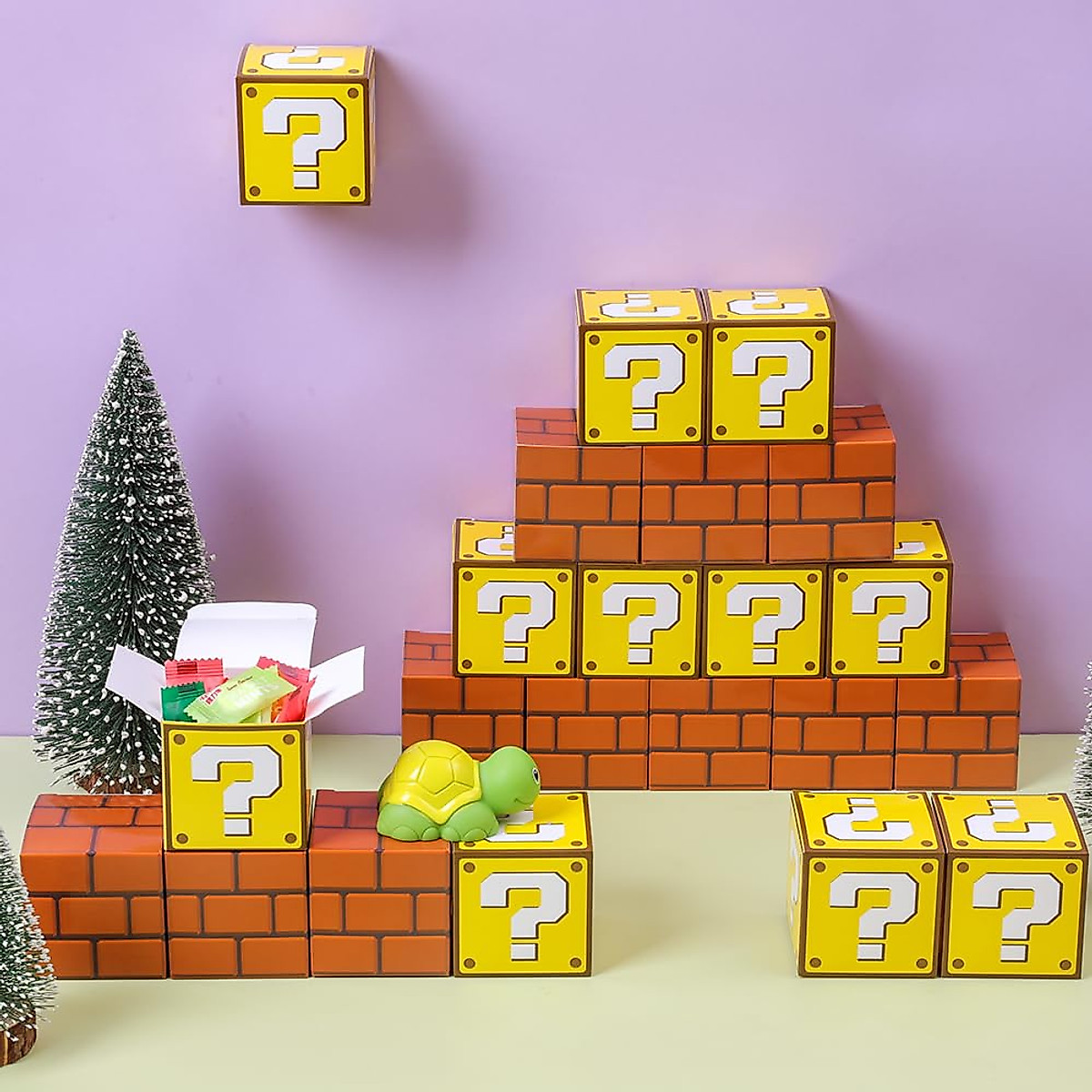 SUYEPER Super Theme Treat Boxes For Birthday Party Favors Decorations Supplies Brick and Question Boxes Party Gifts (24PCS)