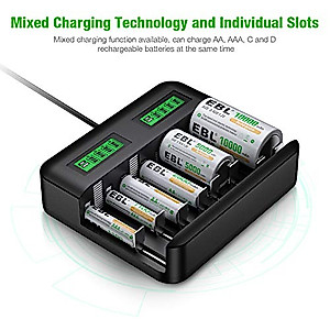 EBL Battery Charger for AA/AAA/C/D Rechargeable Battery with 1.2V NiMH Rechargeable AA Battery 2800mAh(4pcs) and 1100mAh AAA Battery(4pcs) Combo