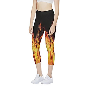 AFPANQZ Cool Fire Print Yoga Pants High Waist Leggings for Women Outdoor Women's Athletic Leggings Tummy Control Butt Lift Capri