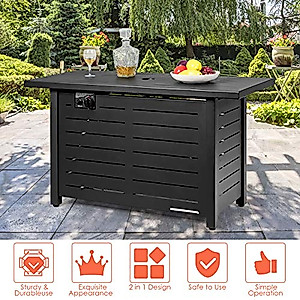 Giantex Propane Fire Pit Table, 42 Inch 60,000 BTU Rectangular Gas Fire Table w/ Waterproof Cover, Outdoor Electronic Ignition Firepit Table w/ Lava Rock for Courtyard Balcony Garden Terrace