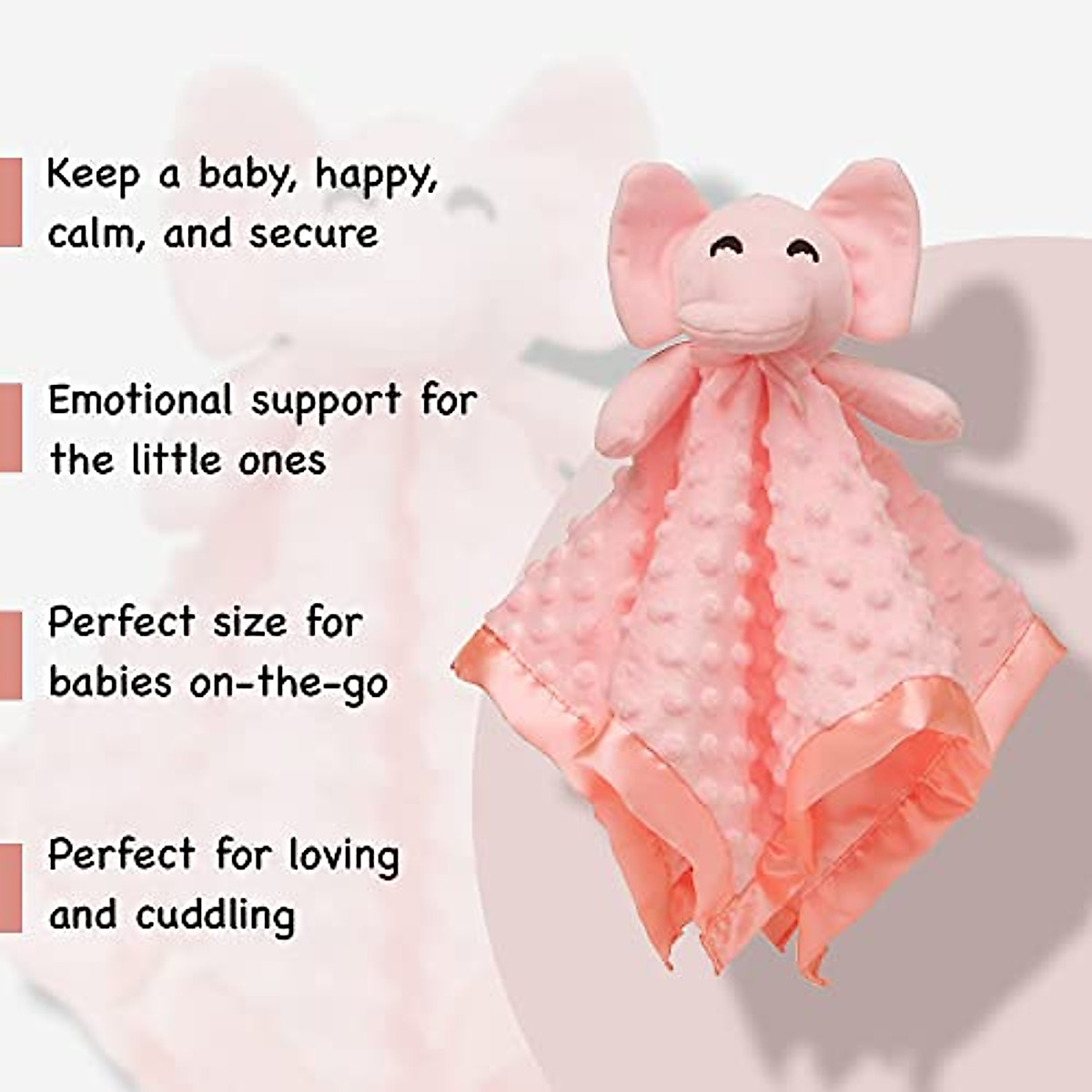 Pink Baby Elephant Security Blanket Baby Stuffed Elephant Toy Lovie Blanket for Infant Boys and Girls Baby Comforting Elephant Blanket for Newborns 16in