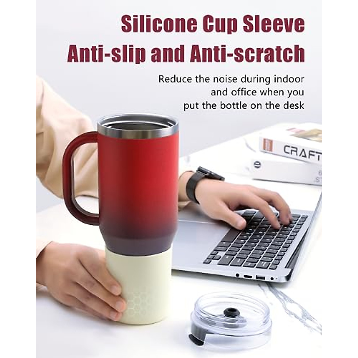 Gpeng 40 oz Tumbler with Handle, Water Bottles with Straw Lid and Anti-Slip Sleeve, Insulated Stainless Steel Travel Mug Cup Holder Friendly, Keep Drinks Cold or Hot for Hours