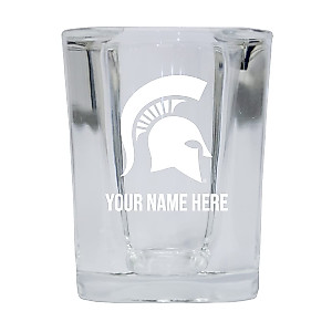 Personalized Customizable Michigan State Spartans Etched Square Shot Glass 2 oz With Custom Name (1) Officially Licensed Collegiate Product