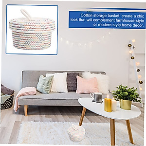 Angoily 1pc Grocery Basket Small Skincare Organizer Storage Baskets with Lid Nursery Woven Basket Woven Rope Shelf Basket Rattan Flower Basket White Oversized Hanging Basket Cotton Rope